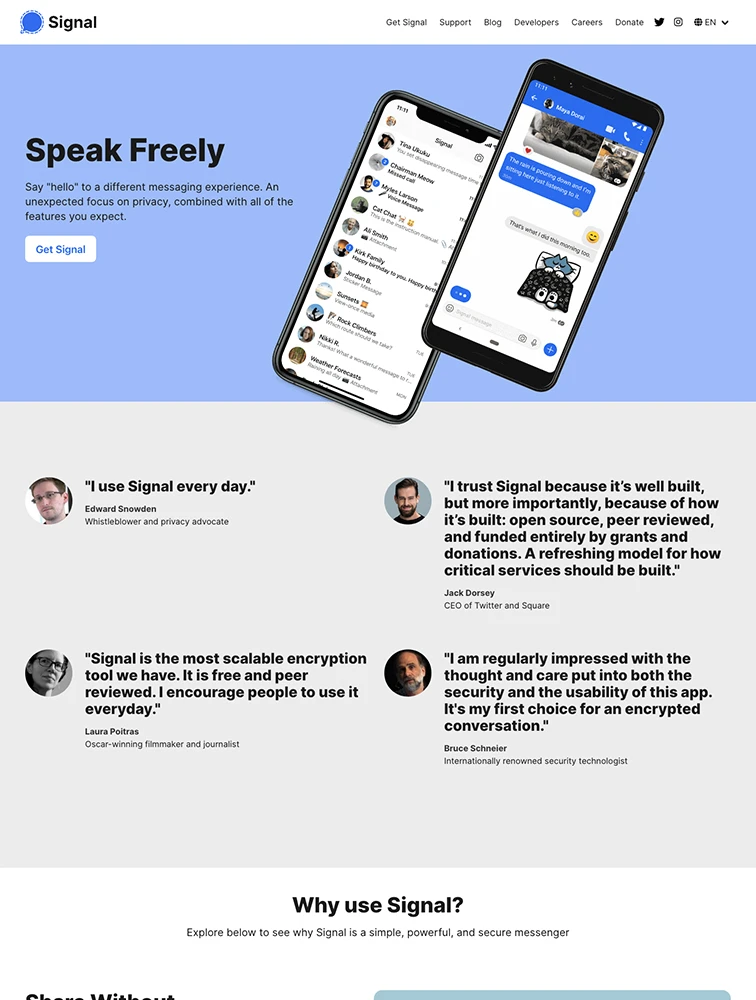 Signal Messenger website design - Lapa Ninja