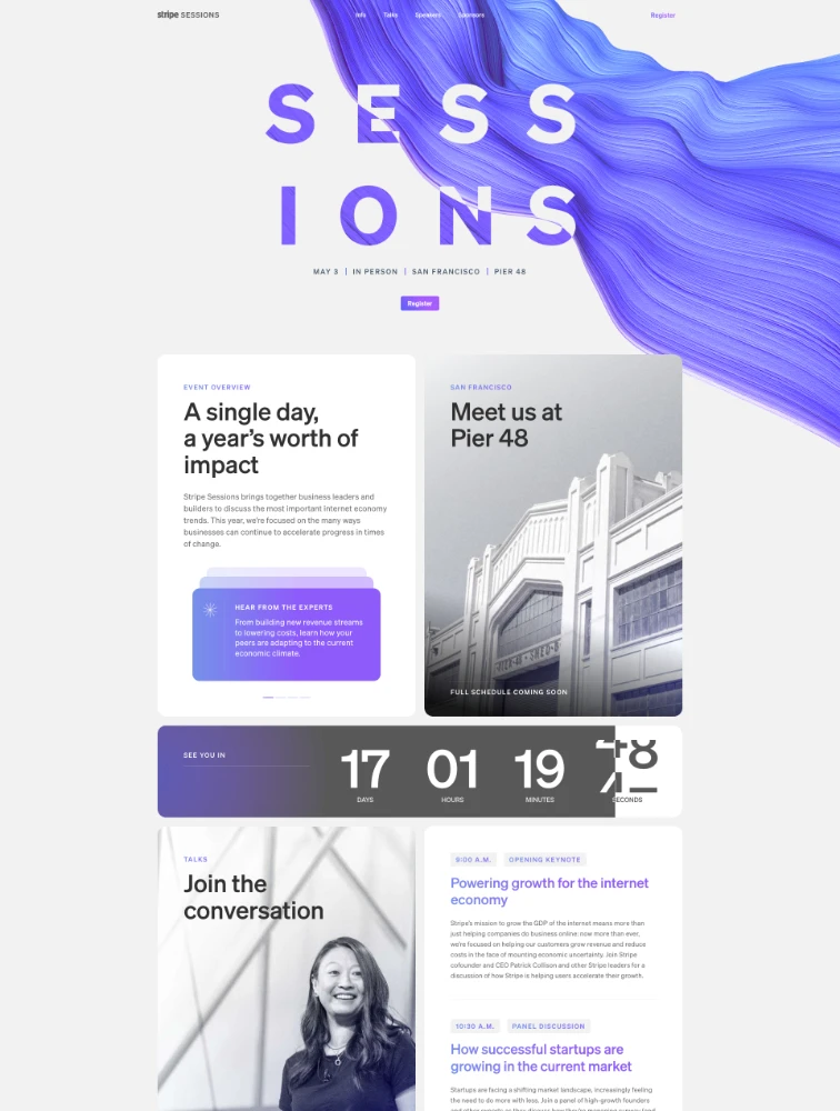 Stripe Sessions website design - Lapa Ninja