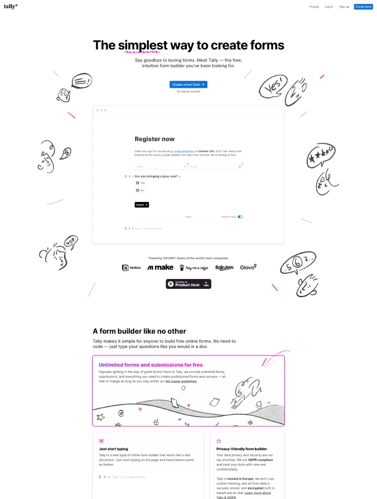 Tally website design - Lapa Ninja