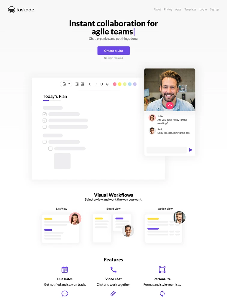 Taskade website design - Lapa Ninja