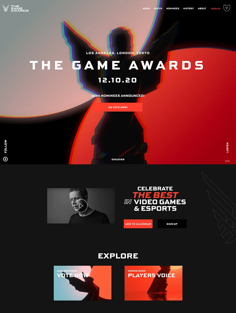 The Game Awards website design - Lapa Ninja