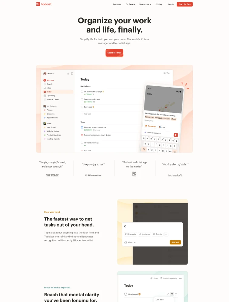 Todoist website design - Lapa Ninja