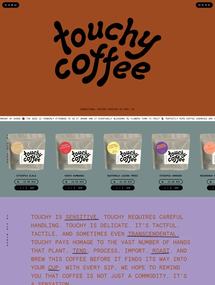 Touchy Coffee website design - Lapa Ninja