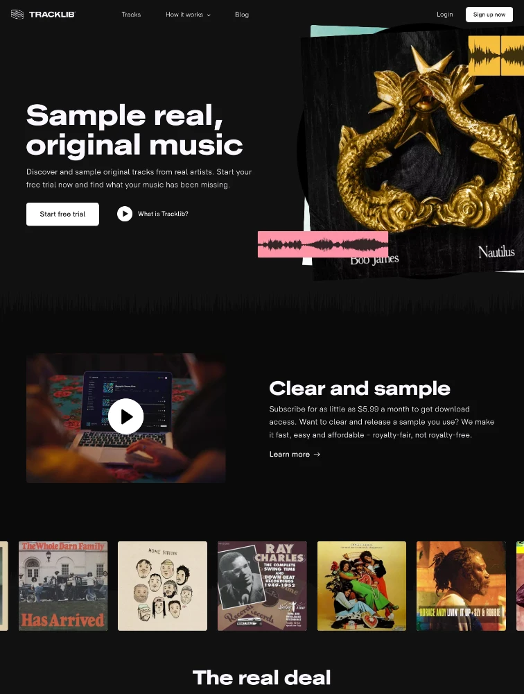 Tracklib website design - Lapa Ninja