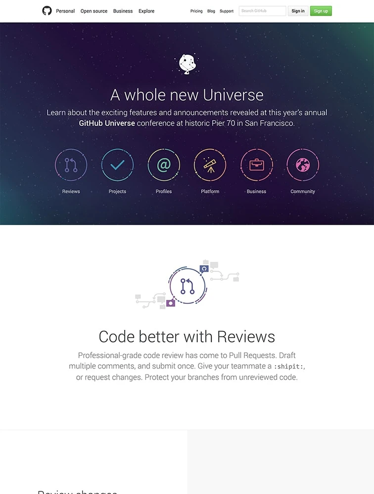 Github Universe 2016 website design - Lapa Ninja
