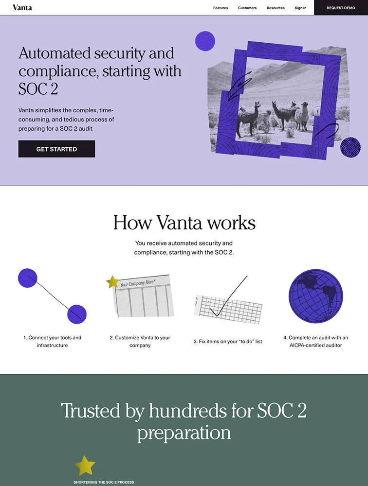 Vanta website design - Lapa Ninja