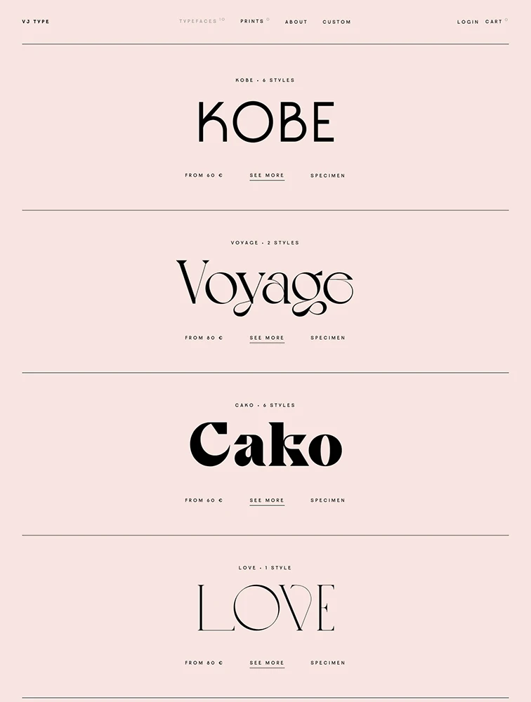 VJ Type Typefaces website design - Lapa Ninja