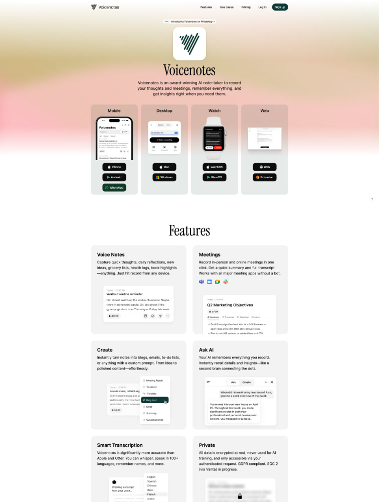 Voicenotes website design - Lapa Ninja