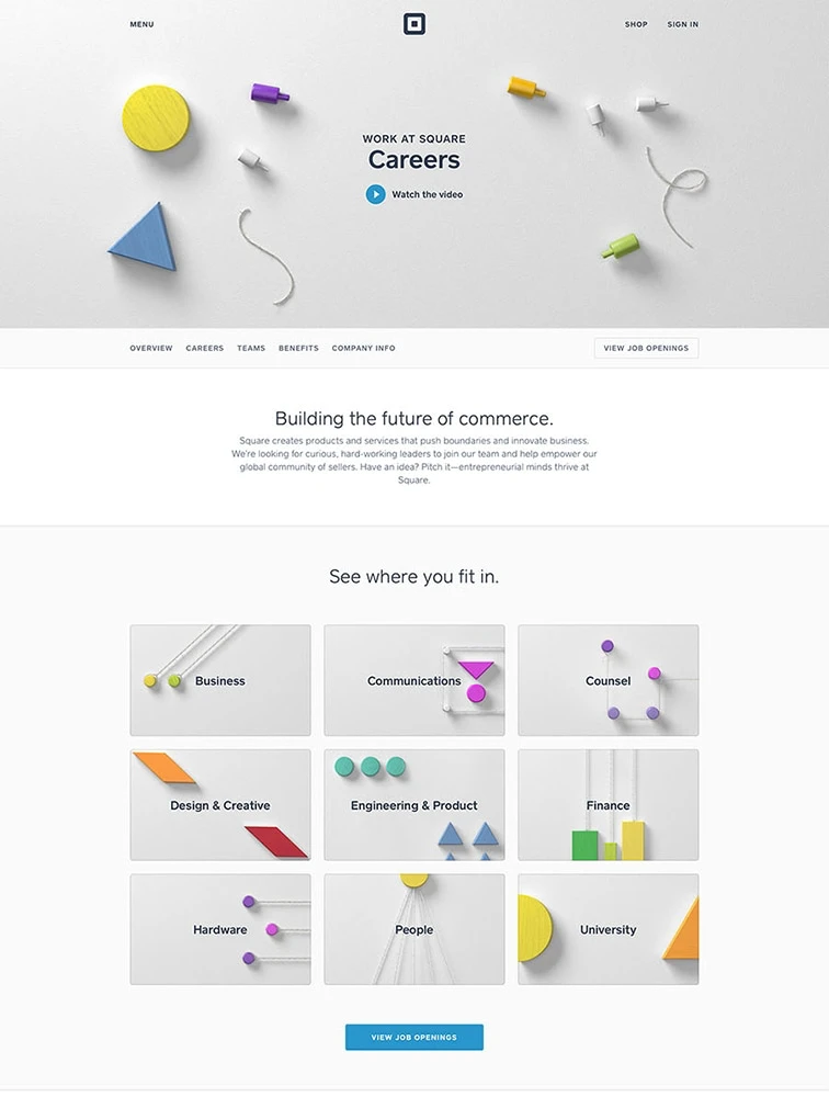 Work at Square - Careers website design - Lapa Ninja